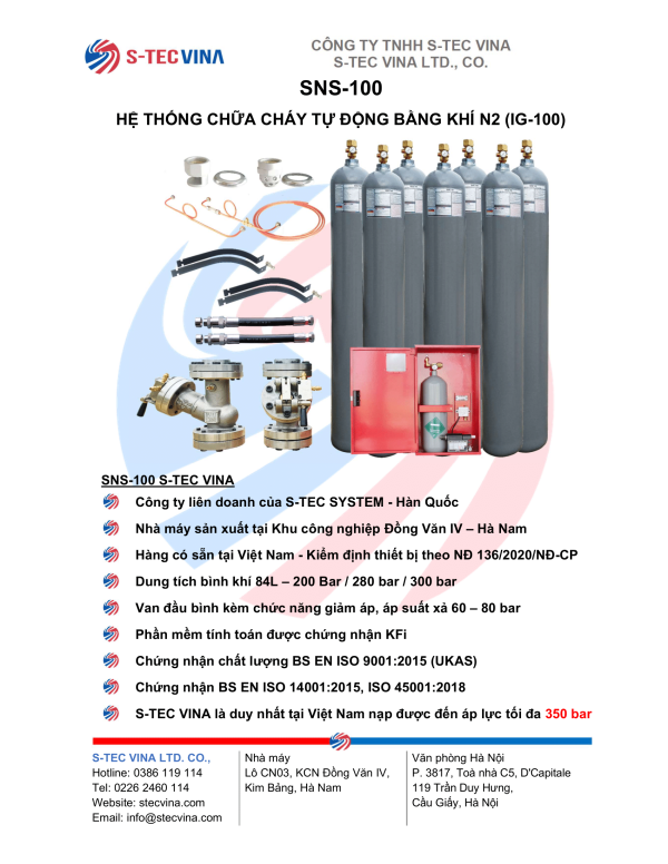 SNS-100 - Hệ thống chữa cháy bằng khí IG - 100 (N2) - stecvina